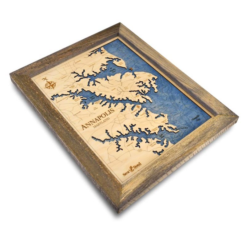 Custom Nautical Wood Map Wall Art - 13"x16" 2-Level - Sea and Soul Charts