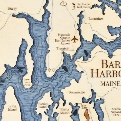 Bar Harbor Wall Art - Two-Level 3D Wood Map - Sea and Soul Charts