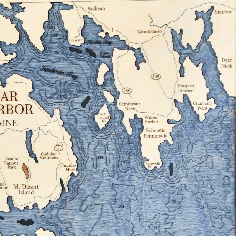 Bar Harbor Wall Art - Two-Level 3D Wood Map - Sea and Soul Charts