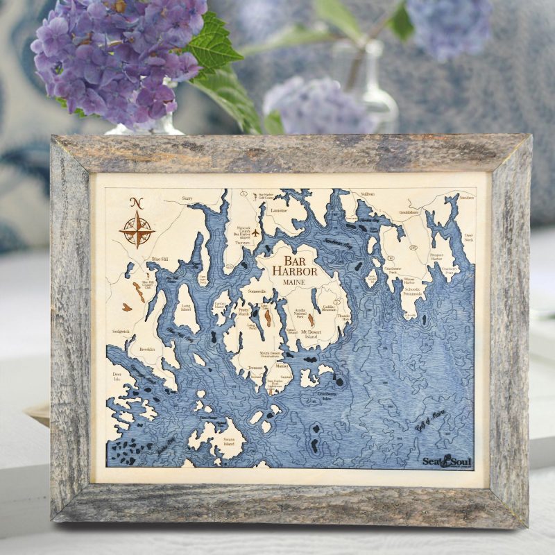 Bar Harbor Wall Art - Two-Level 3D Wood Map - Sea and Soul Charts