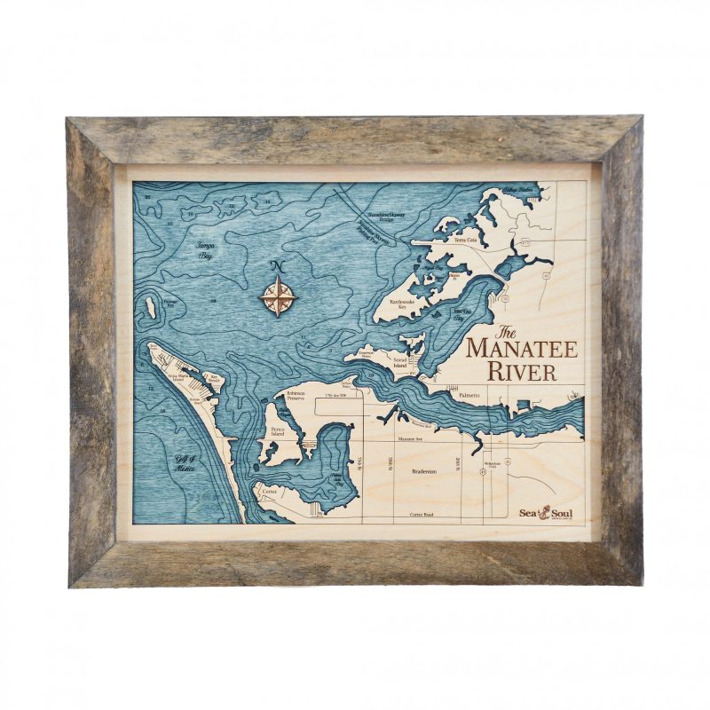 Manatee River Wall Art - Two-Level 3D Wood Map - Sea and Soul Charts
