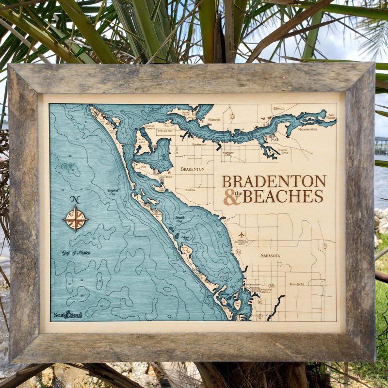 Bradenton Beaches Wall Art - Two-Level Wood Map - Sea and Soul Charts