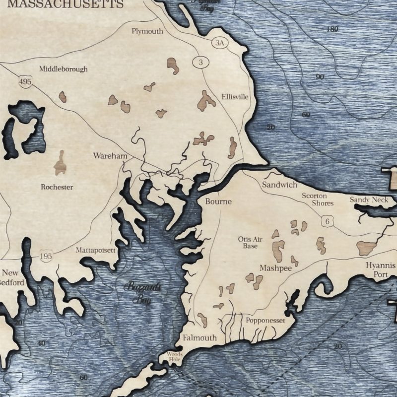 Cape Cod Wall Art - Two-Level 3D Wood Map - Sea and Soul Charts