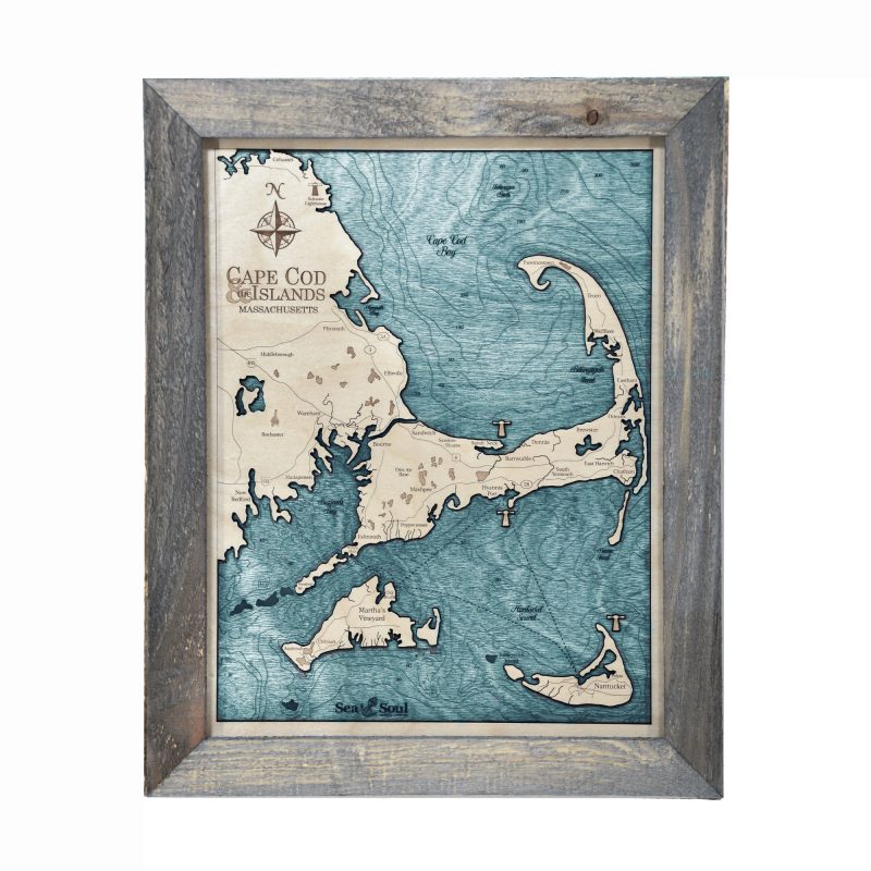Cape Cod Wall Art - Two-Level 3D Wood Map - Sea and Soul Charts