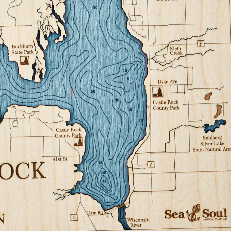 Castle Rock Wall Art - Two-Level 3D Wood Map - Sea and Soul Charts