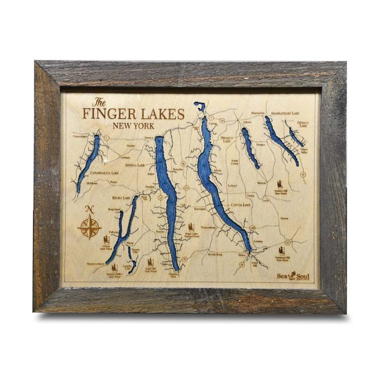 Finger Lakes Nautical Chart 2D Wall Art 13"x16" - Sea and Soul Charts