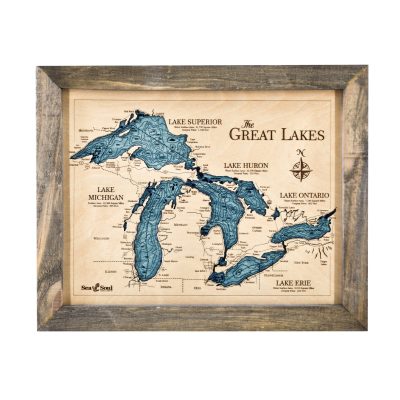 Great Lakes Wall Art - Two-Level 3D Wood Map - Sea and Soul Charts
