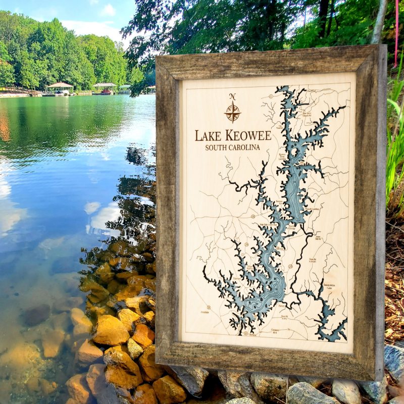 Lake Keowee Wall Art - Two-Level 3D Wood Map - Sea and Soul Charts