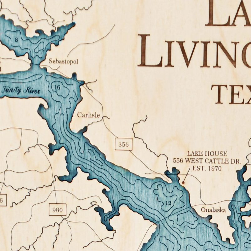 Lake Livingston Wall Art - Two-Level 3D Wood Map - Sea and Soul Charts