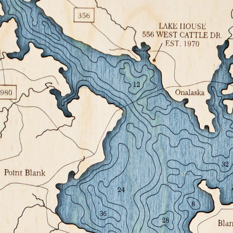 Lake Livingston Wall Art - Two-Level 3D Wood Map - Sea and Soul Charts