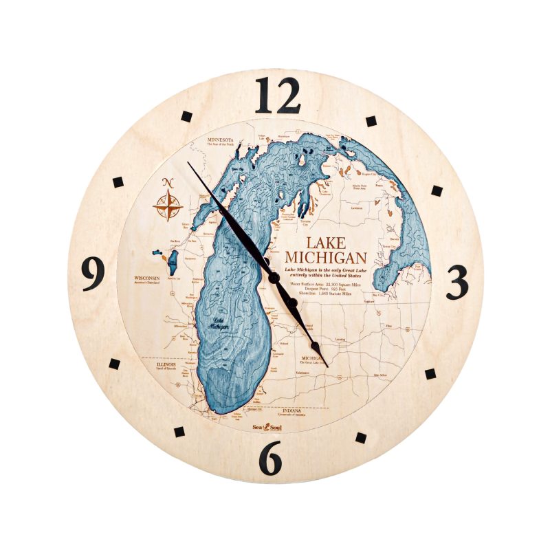 Lake Michigan Nautical Map Clock - Sea and Soul Charts