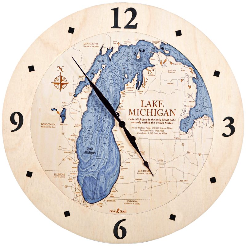 Lake Michigan Nautical Map Clock - Sea and Soul Charts