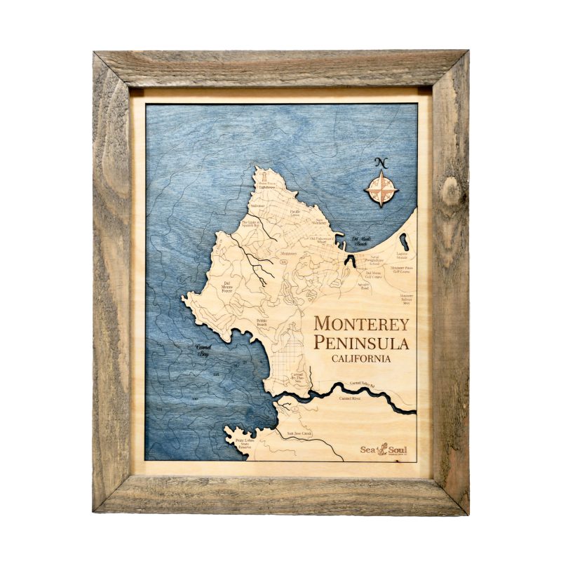 Monterey Peninsula Wall Art - Two-Level Wood Map - Sea and Soul Charts