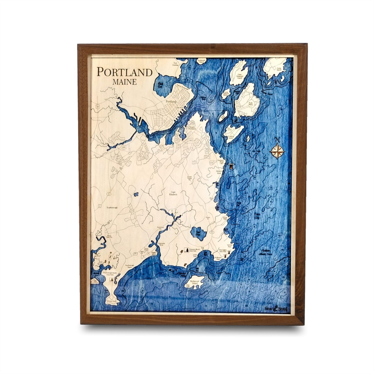 Portland, Maine Nautical Chart 3D Wall Art 16"x20" - Sea and Soul Charts