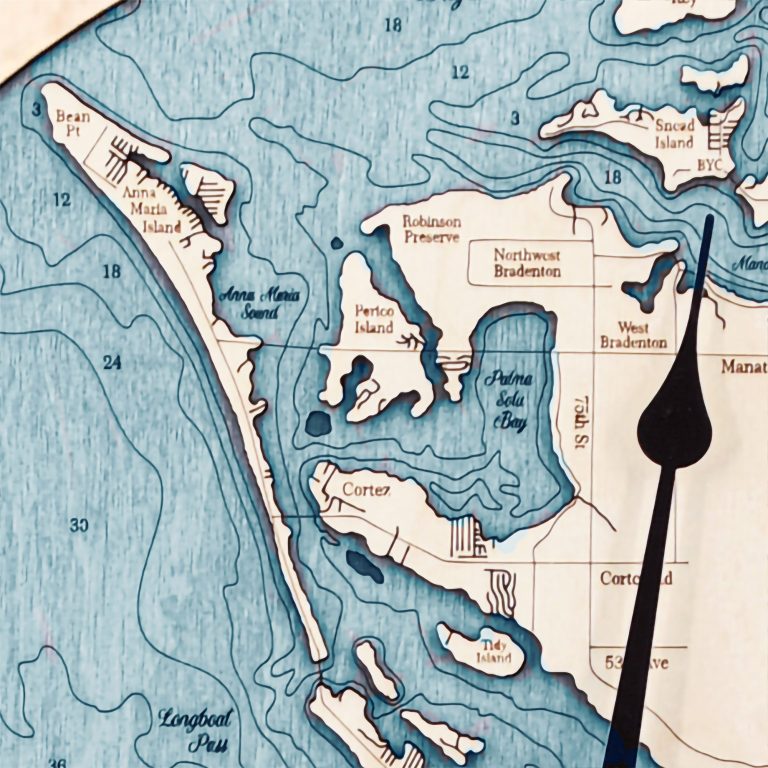 Sarasota Bay Nautical Map Clock - Sea and Soul Charts