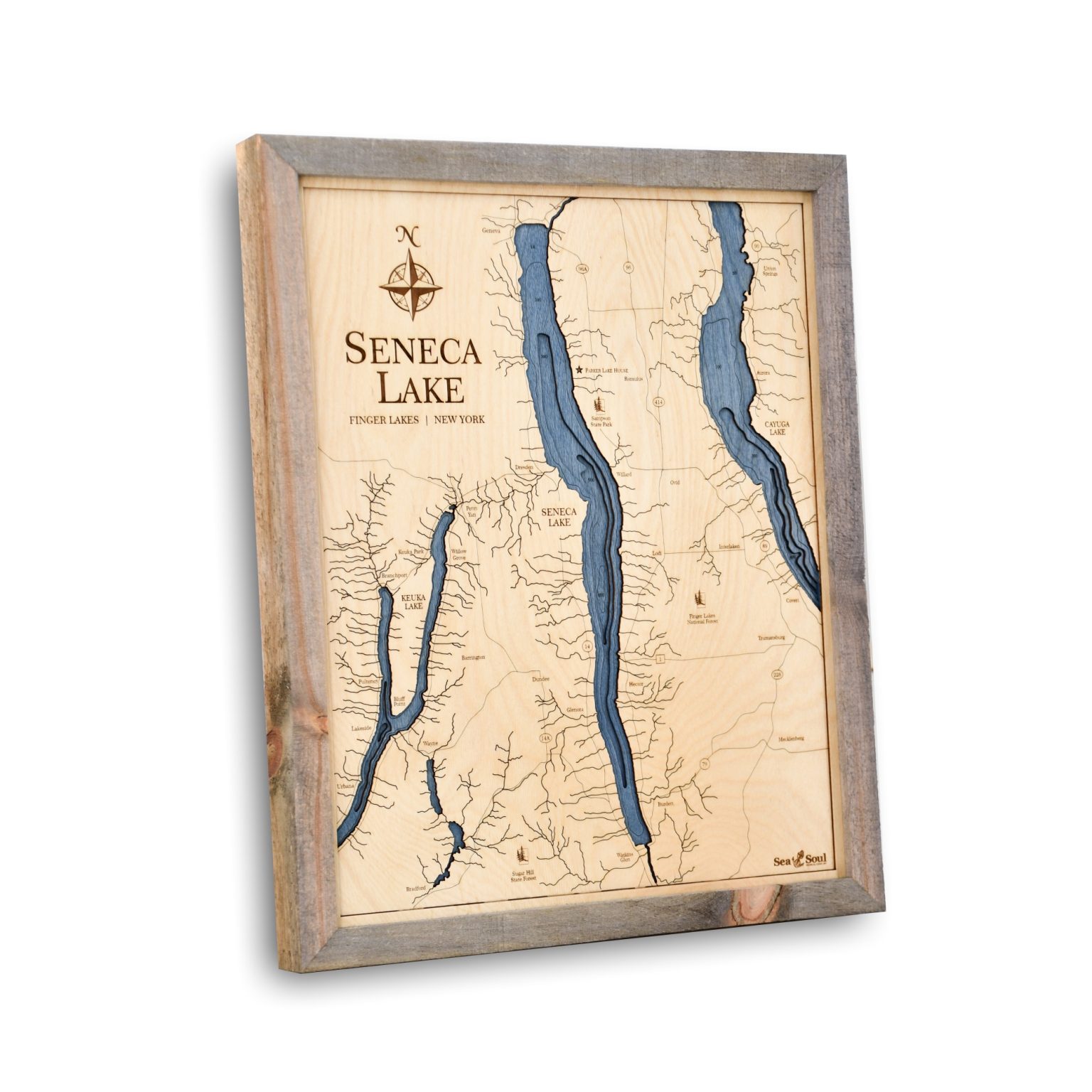 Seneca, Cayuga & Keuka Lakes 4 Level Nautical Chart Wall Art - 16”x 20 ...