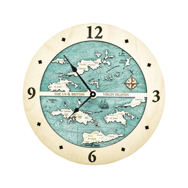 Virgin Islands Nautical Map Clock - Sea and Soul Charts