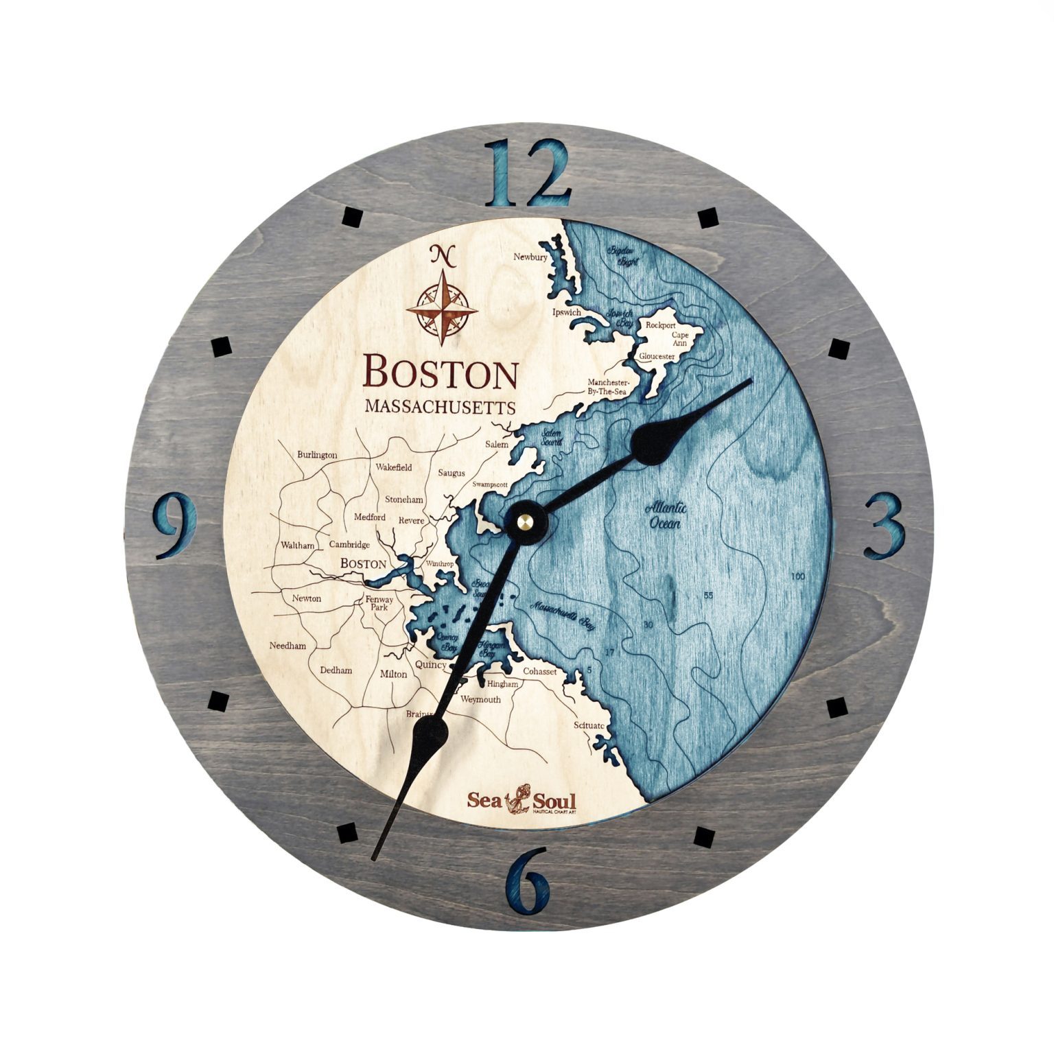 Boston Harbor Nautical Map Clock - Sea and Soul Charts
