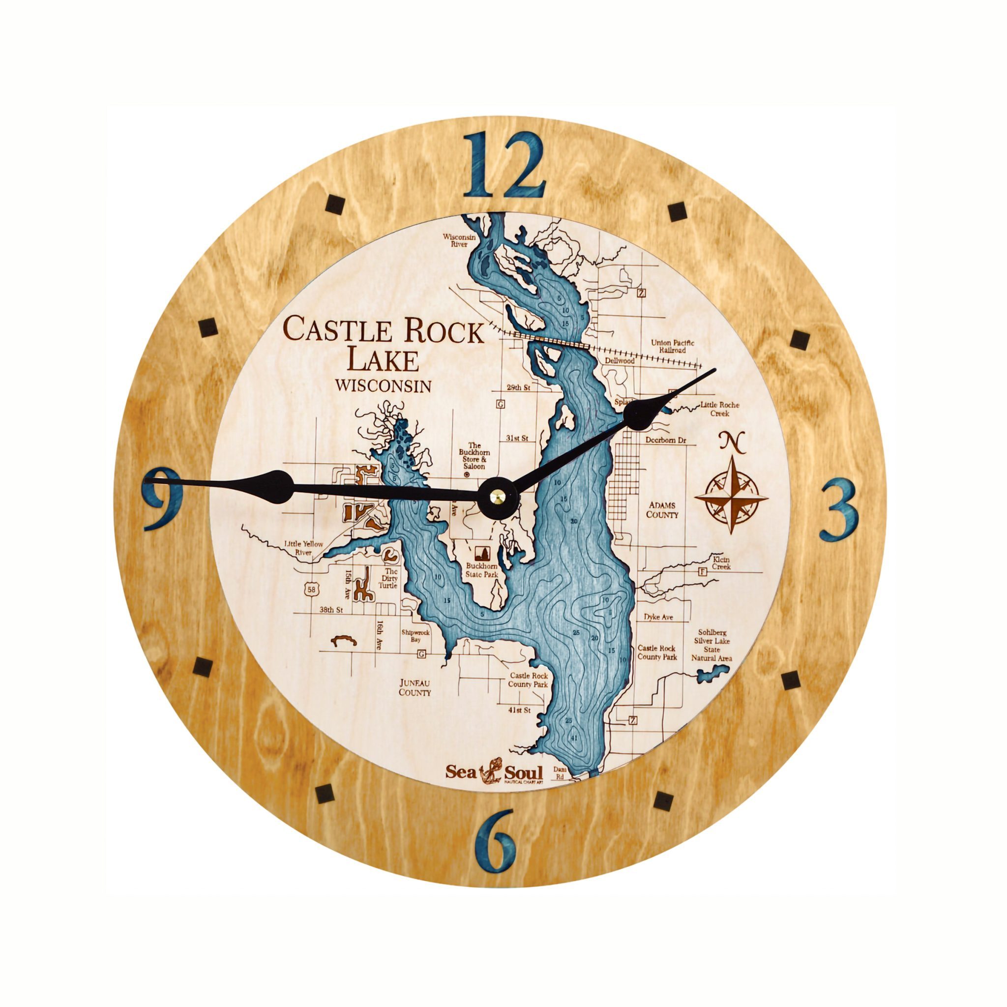 Castle Rock Lake Nautical Map Clock - Sea and Soul Charts