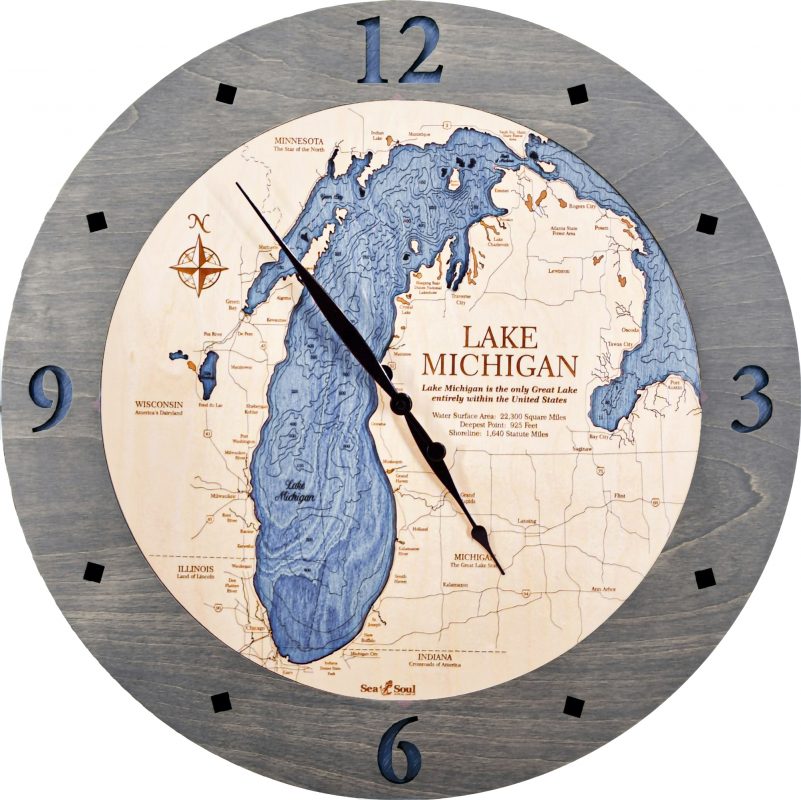 Lake Michigan Nautical Map Clock - Sea and Soul Charts