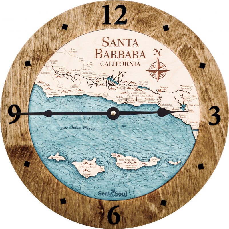 Santa Barbara Nautical Map Clock - Sea and Soul Charts