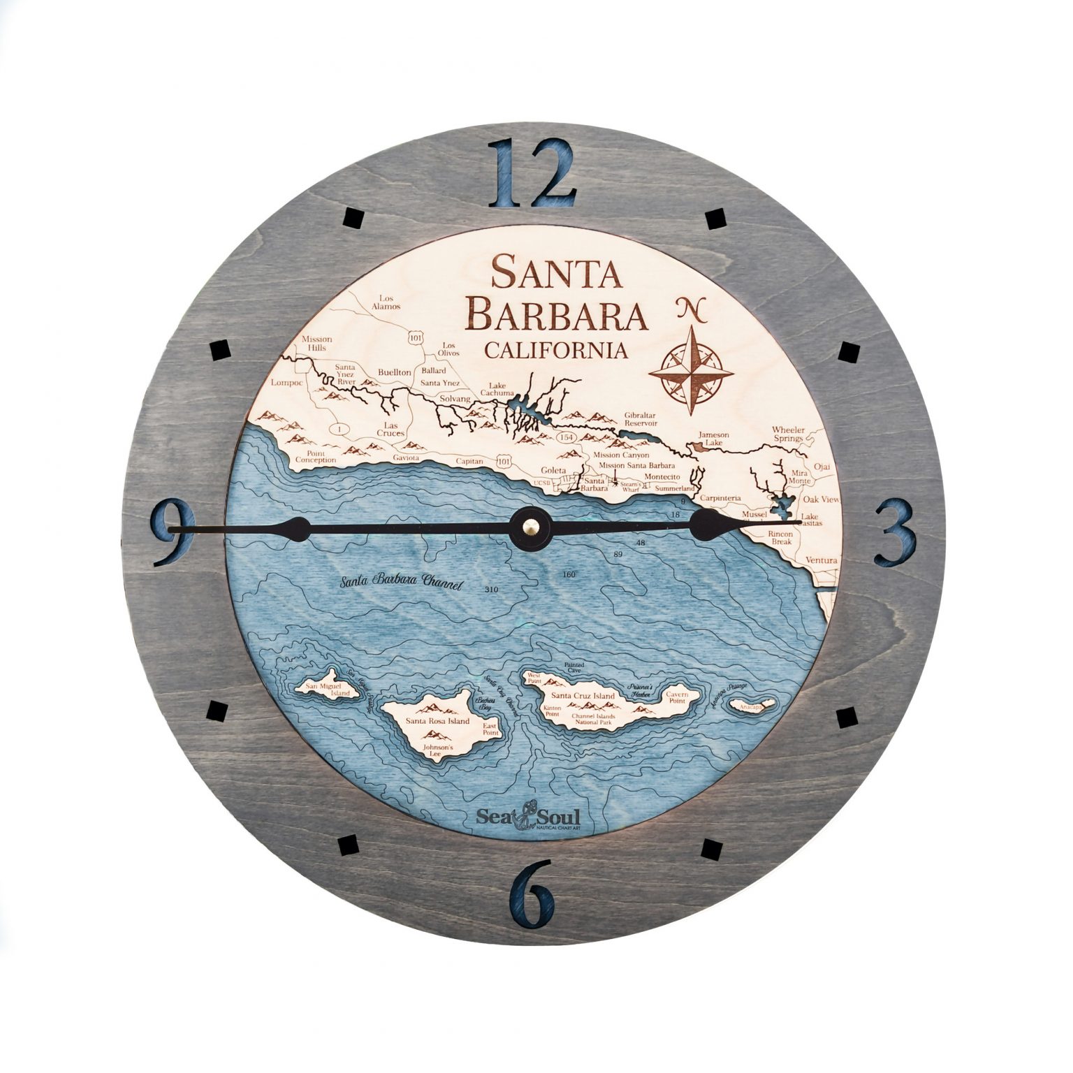 Santa Barbara Nautical Map Clock - Sea and Soul Charts