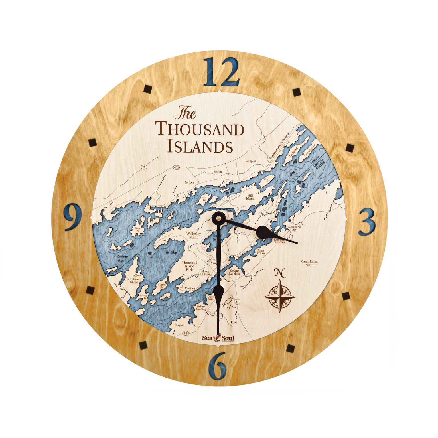 Thousand Islands Nautical Map Clock - Sea and Soul Charts