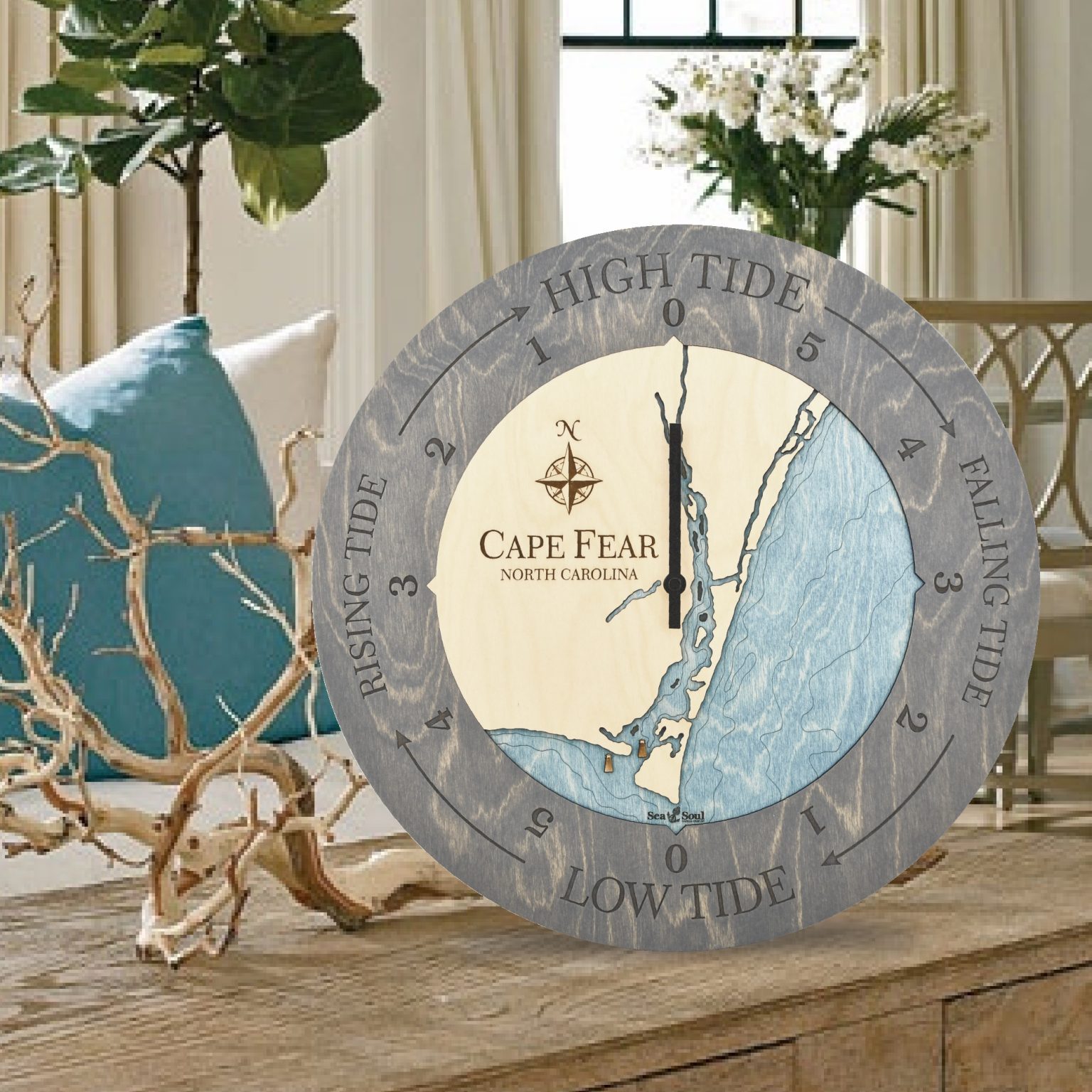 Build Your Own Wood Map Tide Clock - 16" - Sea and Soul Charts