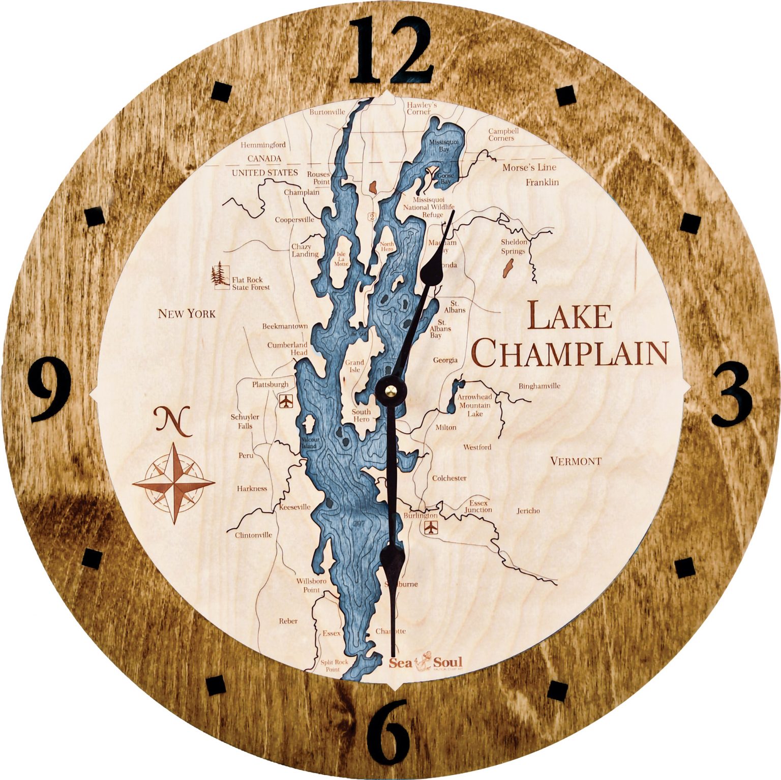 Lake Champlain Nautical Map Clock - Sea and Soul Charts