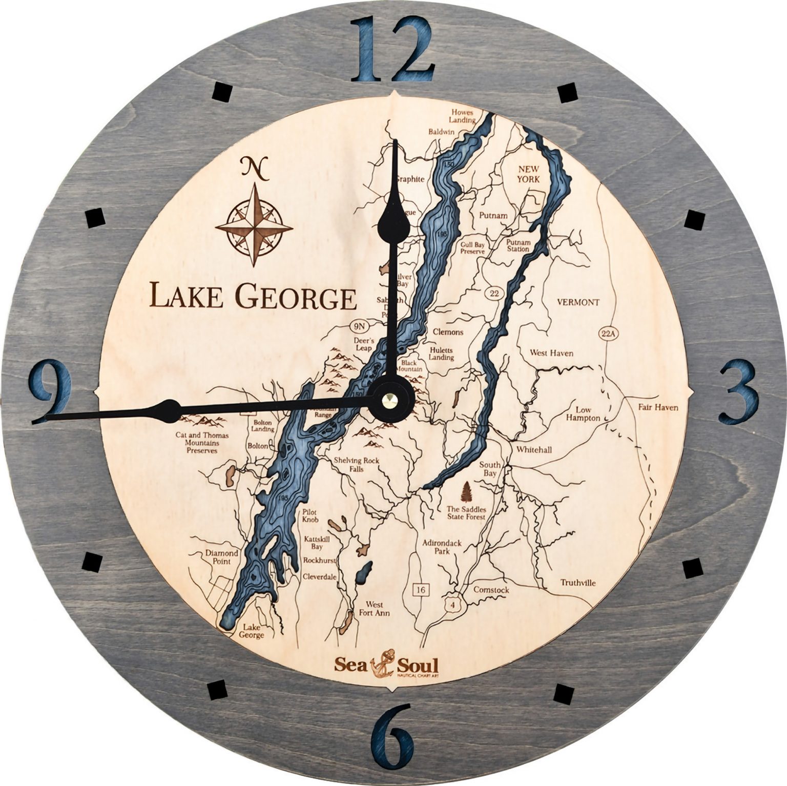 Lake George Nautical Map Clock - Sea and Soul Charts
