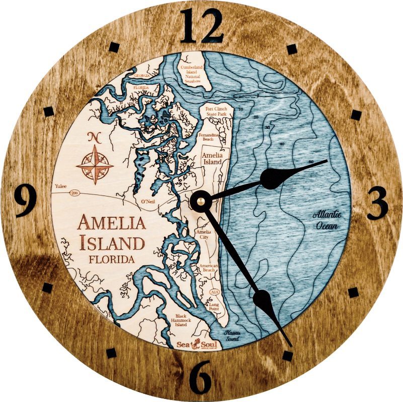 Amelia Island Nautical Map Clock - Sea and Soul Charts