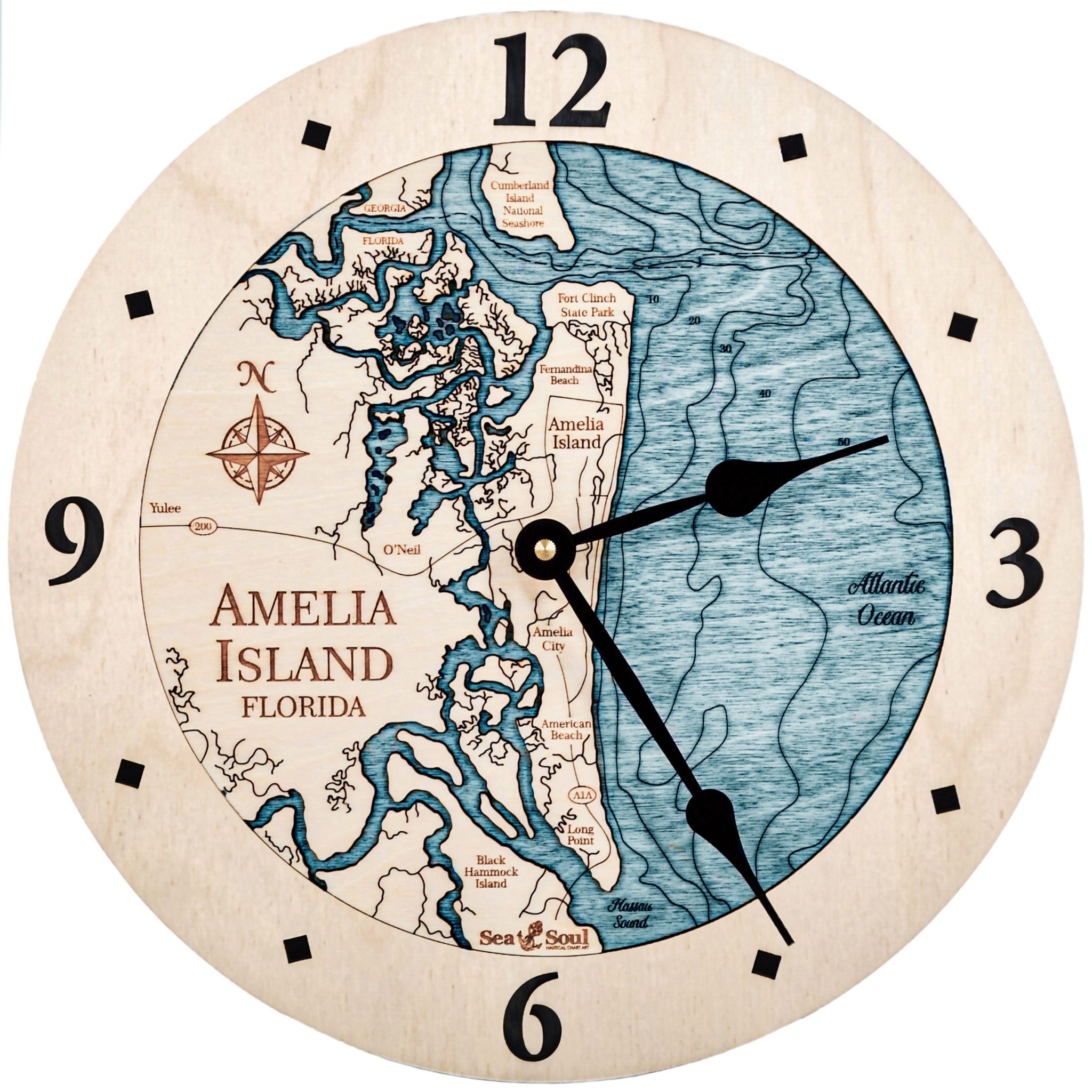 Amelia Island Nautical Map Clock - Sea and Soul Charts