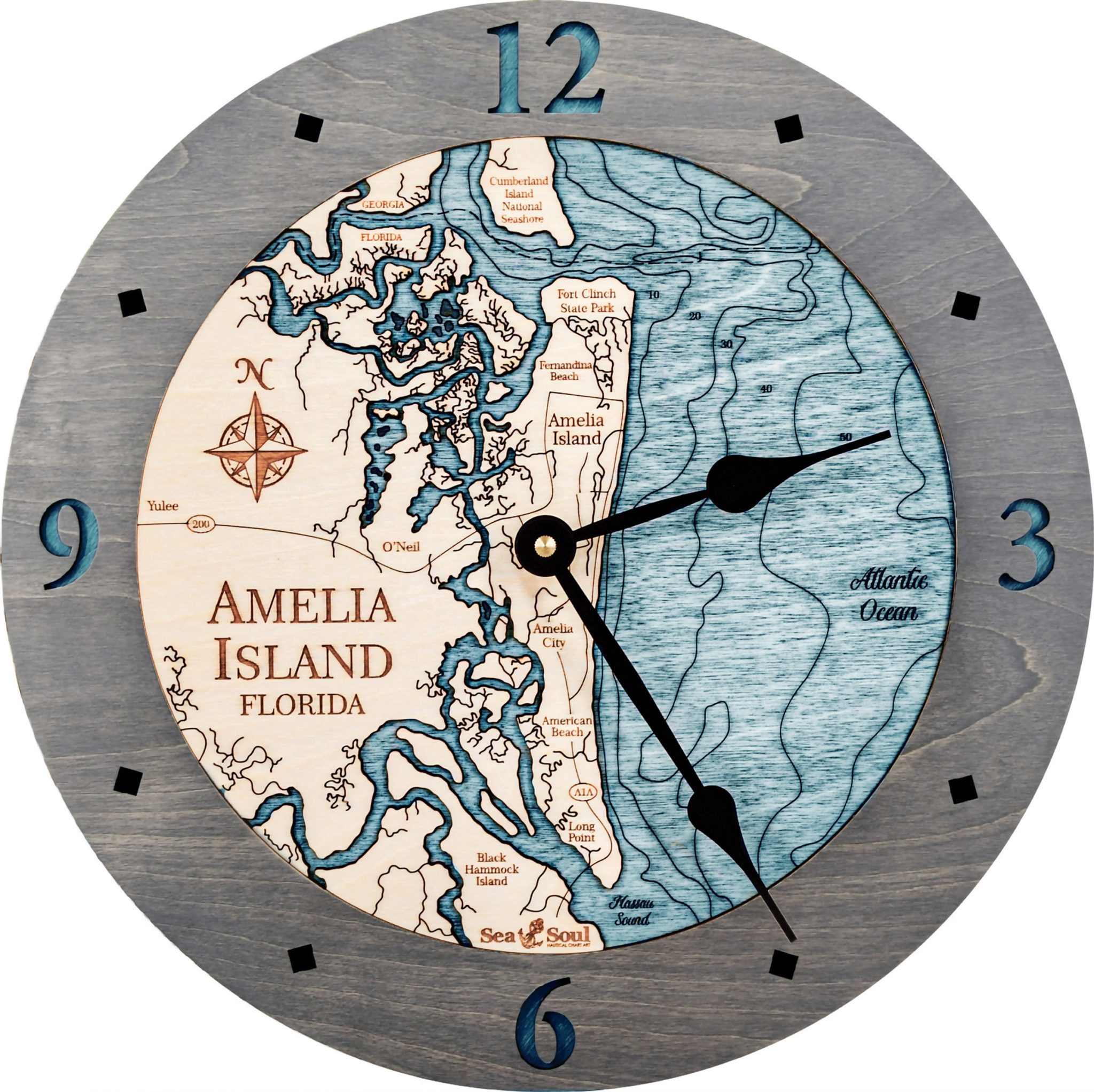 Amelia Island Nautical Map Clock - Sea and Soul Charts