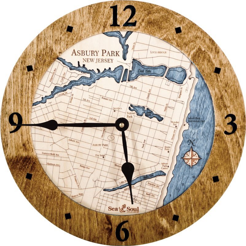 Asbury Park Nautical Map Clock - Sea and Soul Charts