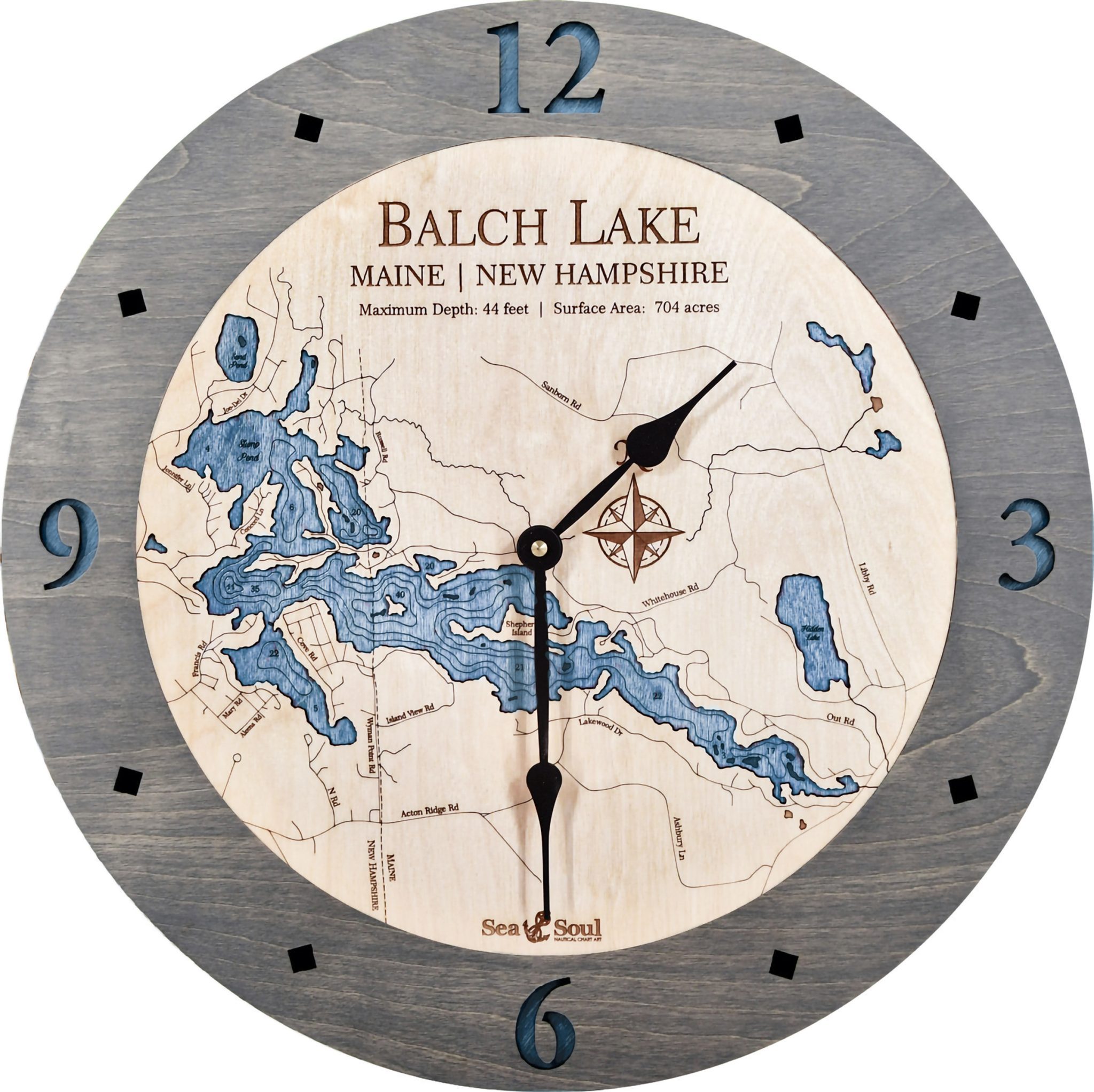 Balch Lake Nautical Map Clock - Sea and Soul Charts