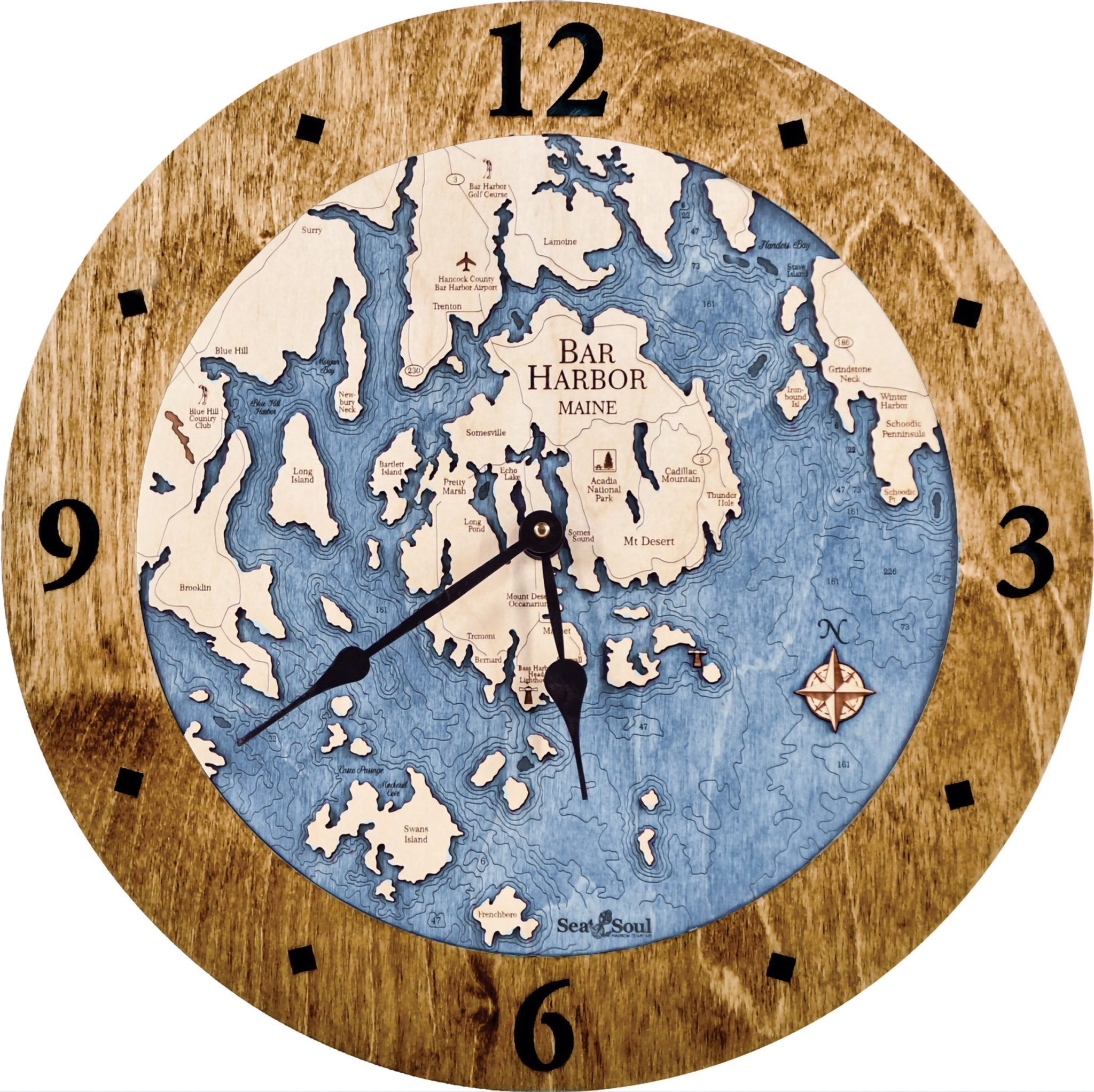 Bar Harbor Nautical Map Clock - Sea and Soul Charts