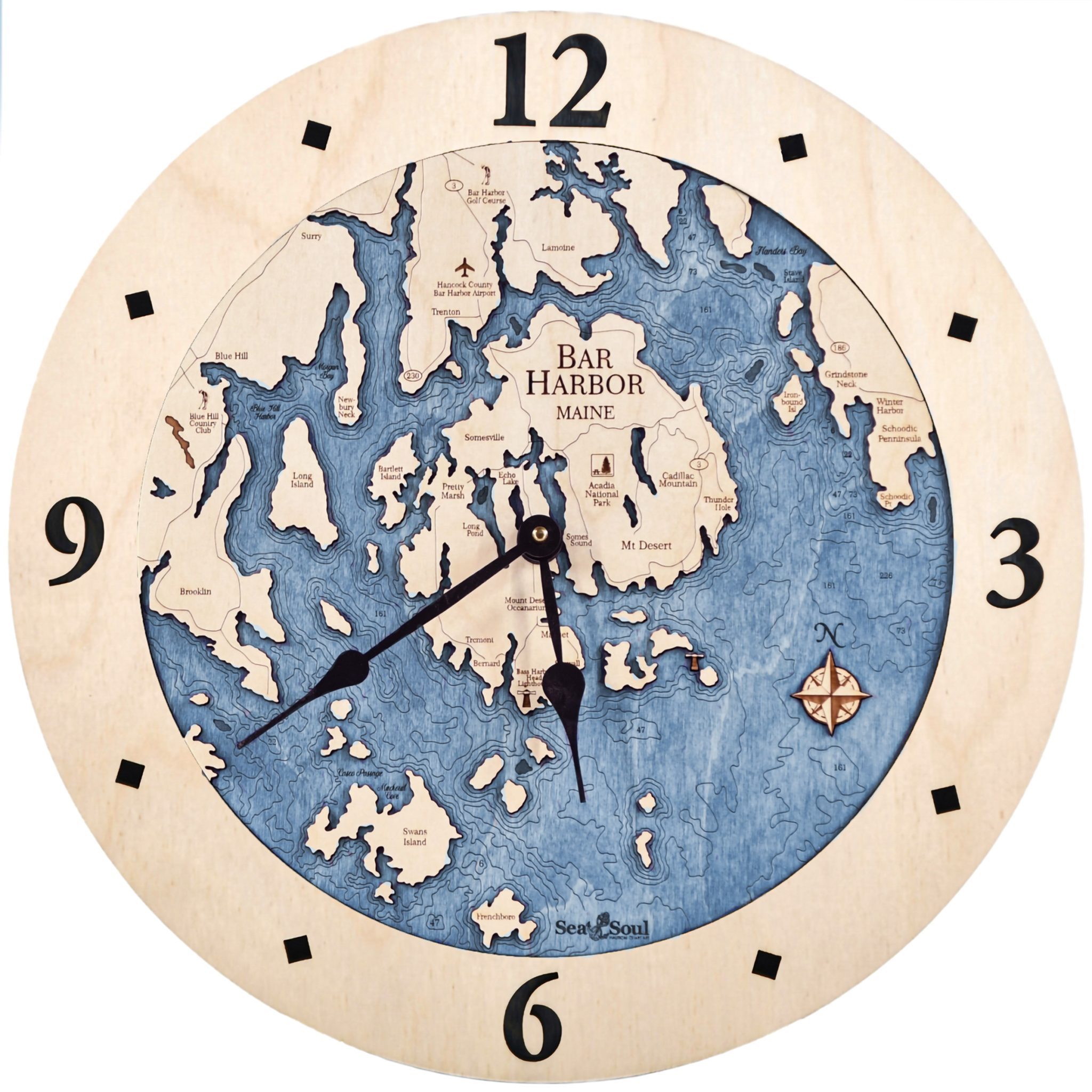 Nautical 3D Wood Map Wall Clocks - Sea and Soul Charts