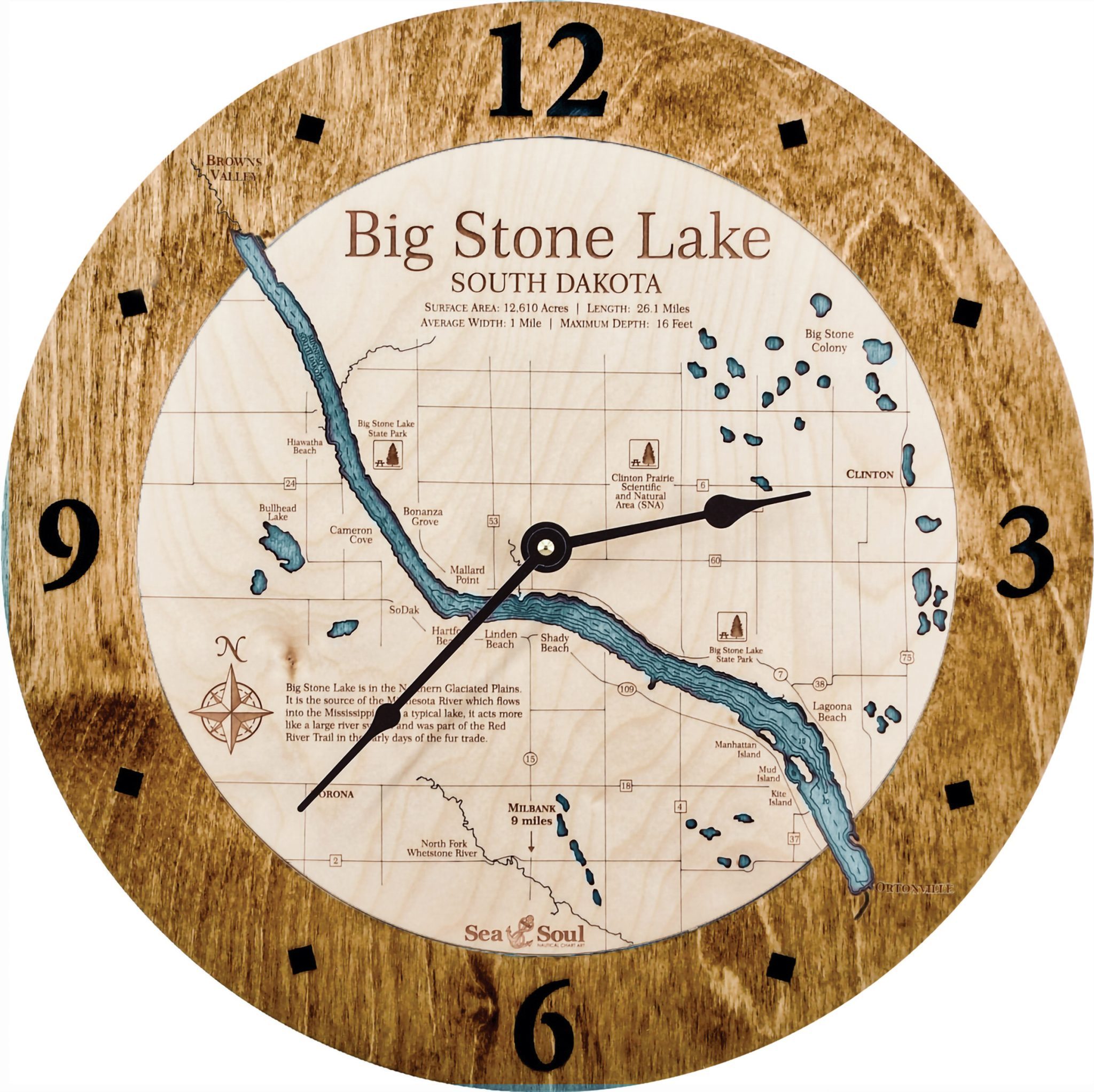 Big Stone Lake Nautical Map Clock - Sea and Soul Charts