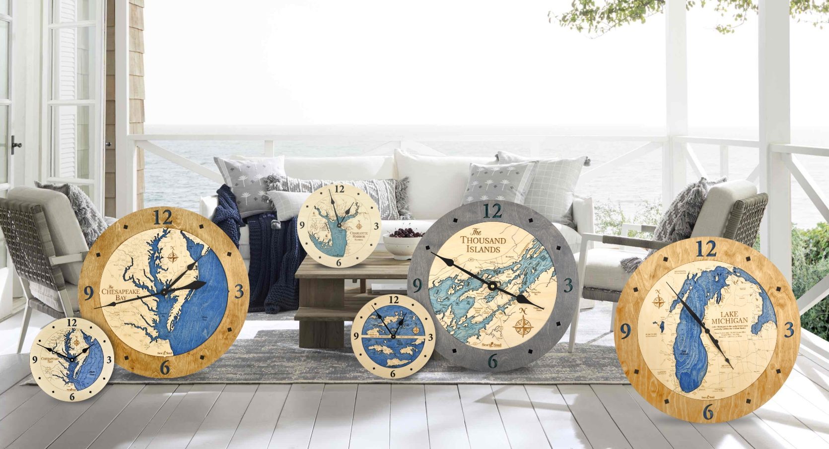 Nautical 3D Wood Map Wall Clocks - Sea and Soul Charts