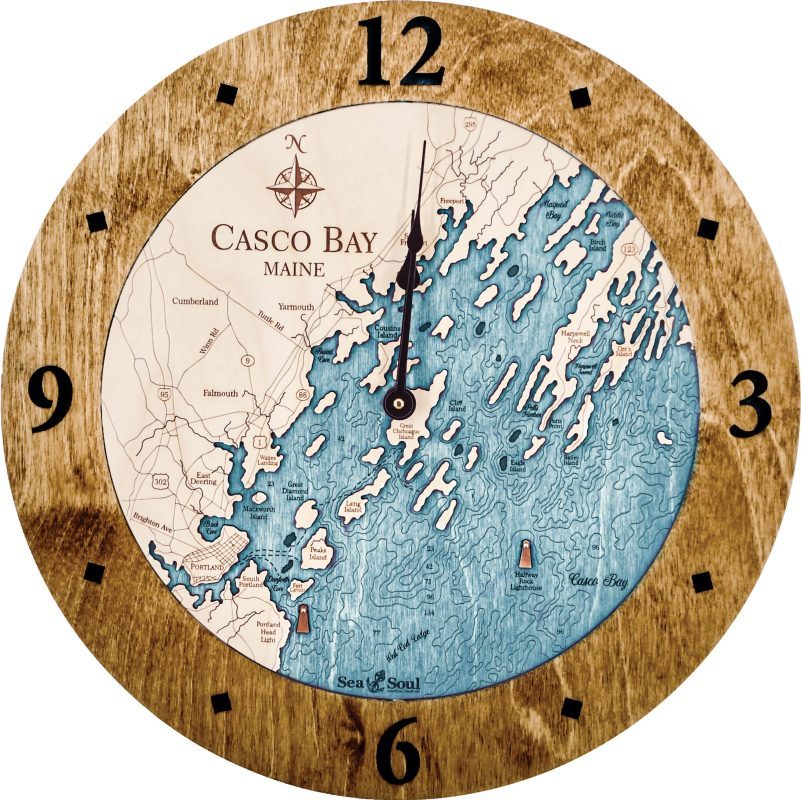 Casco Bay Nautical Map Clock - Sea and Soul Charts
