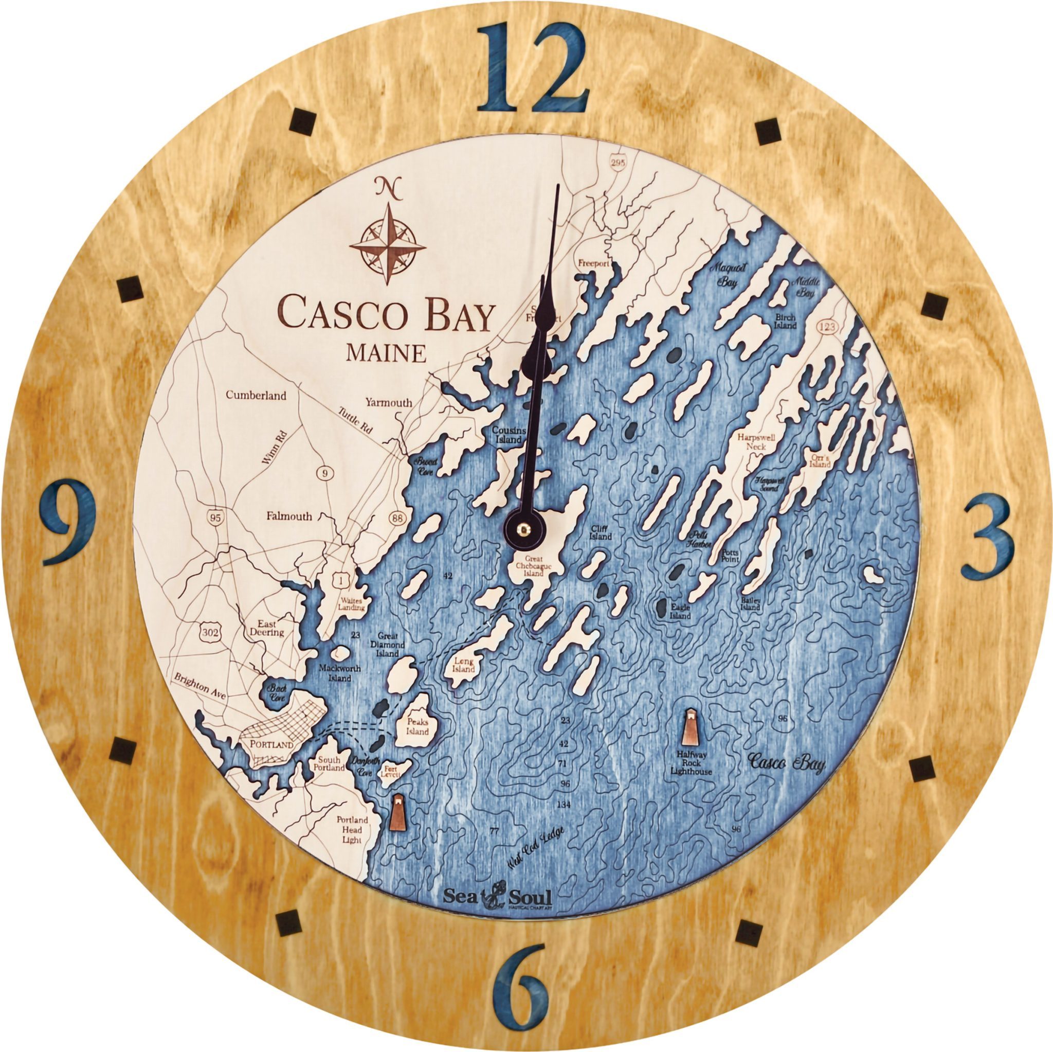 Casco Bay Nautical Map Clock - Sea and Soul Charts
