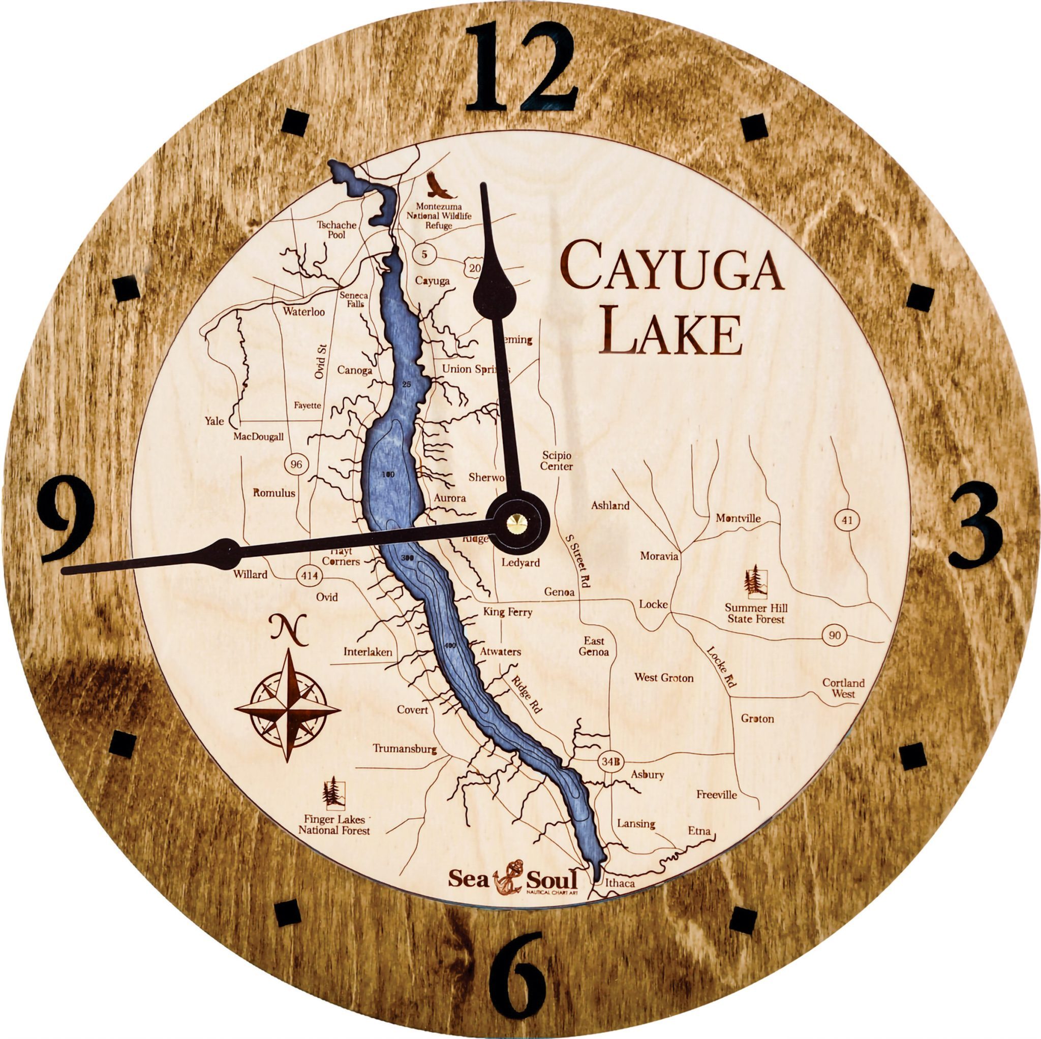 Cayuga Lake Nautical Map Clock - Sea and Soul Charts