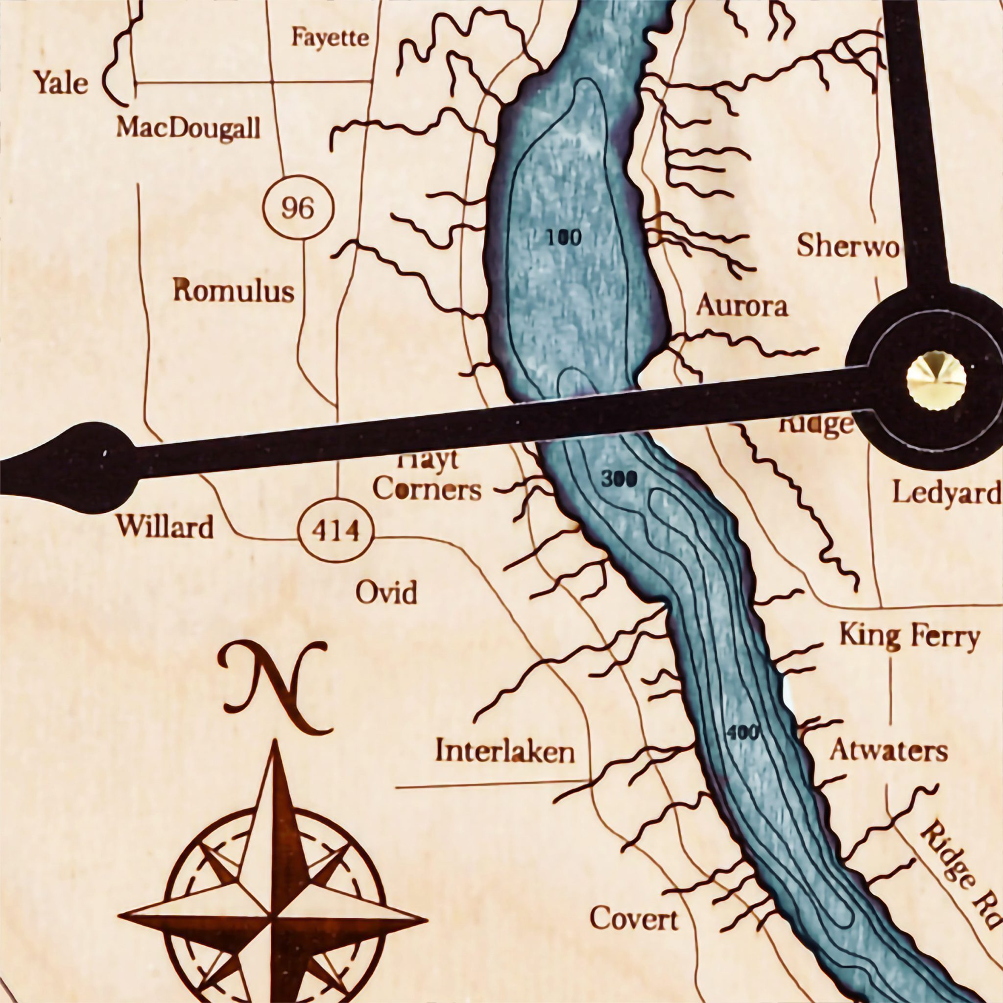 Cayuga Lake Nautical Map Clock - Sea and Soul Charts