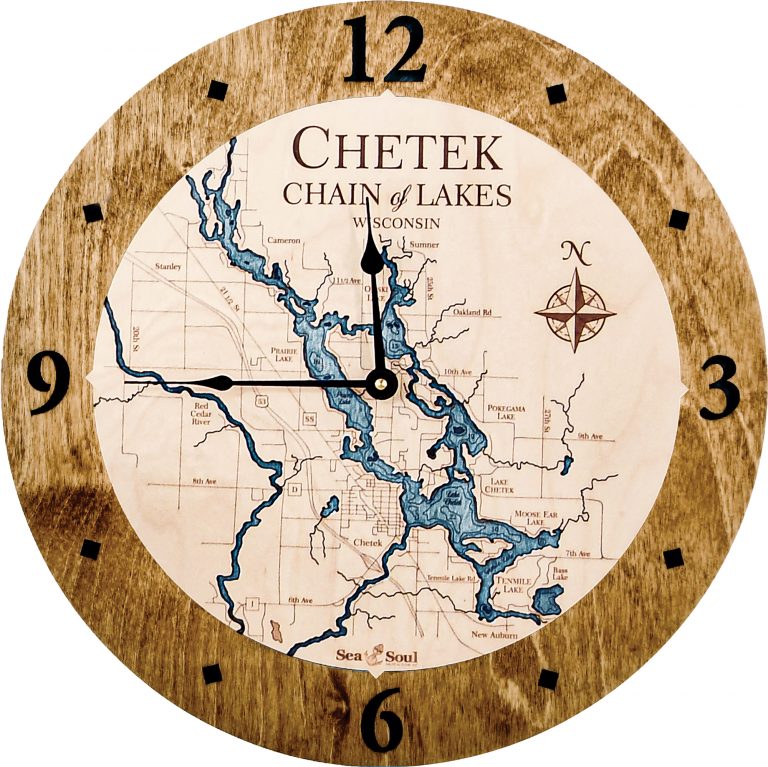Chetek Chain of Lakes Nautical Map Clock - Sea and Soul Charts