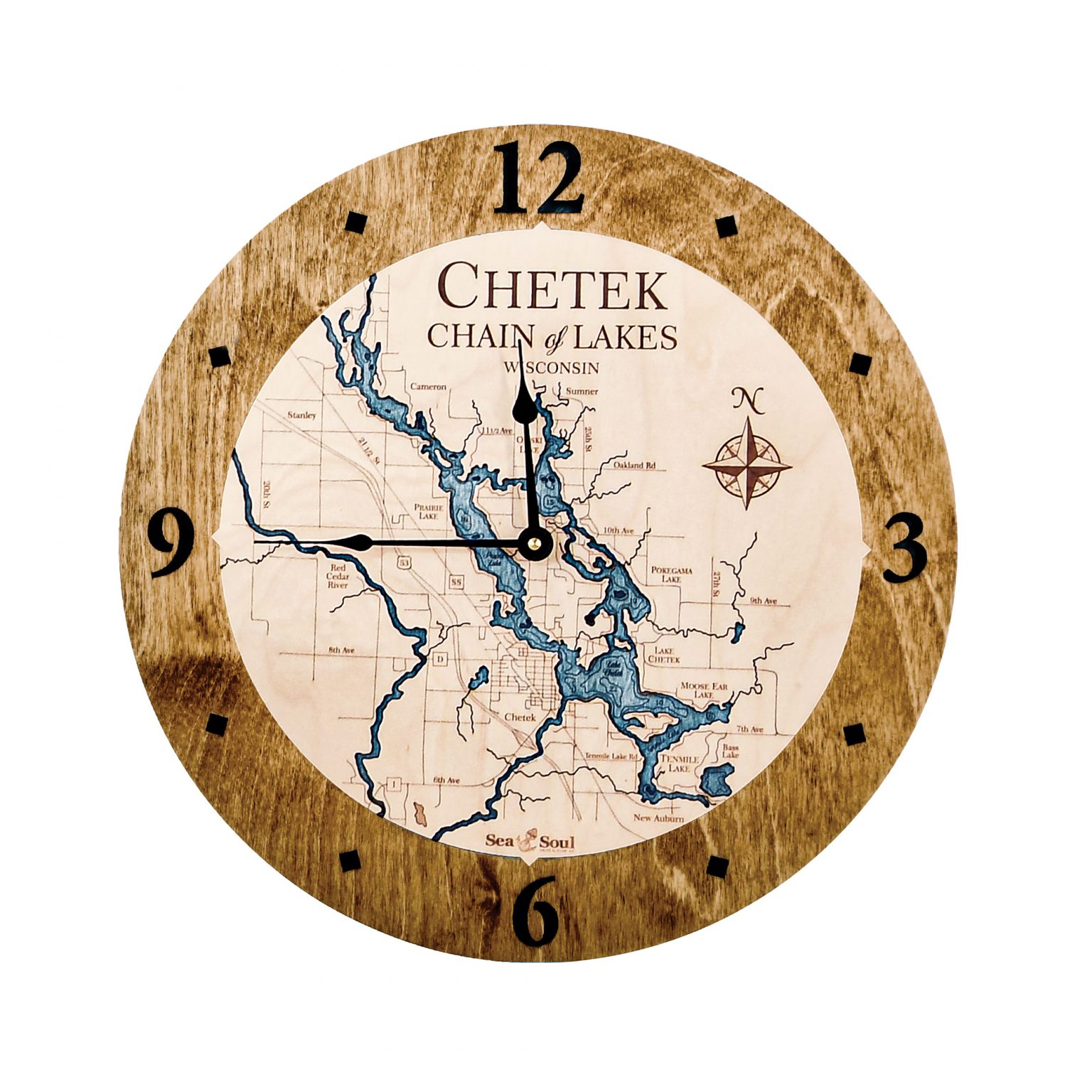 Chetek Chain of Lakes Nautical Map Clock - Sea and Soul Charts
