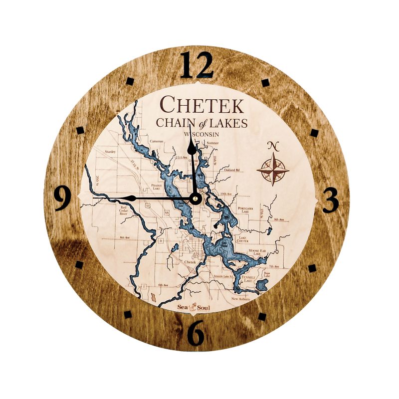 Chetek Chain of Lakes Nautical Map Clock - Sea and Soul Charts