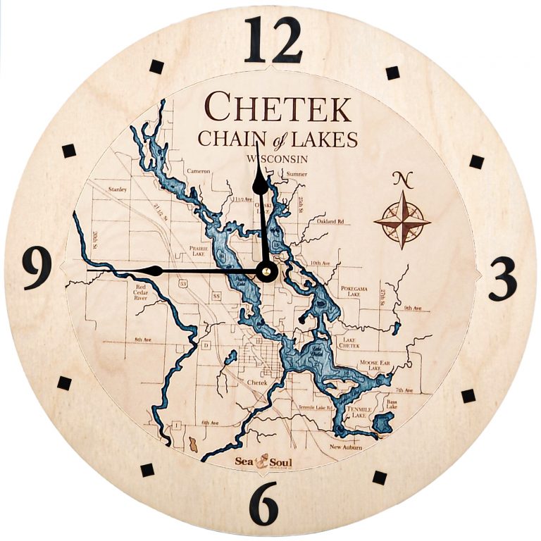 Chetek Chain of Lakes Nautical Map Clock - Sea and Soul Charts