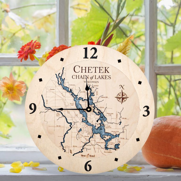 Chetek Chain of Lakes Nautical Map Clock - Sea and Soul Charts