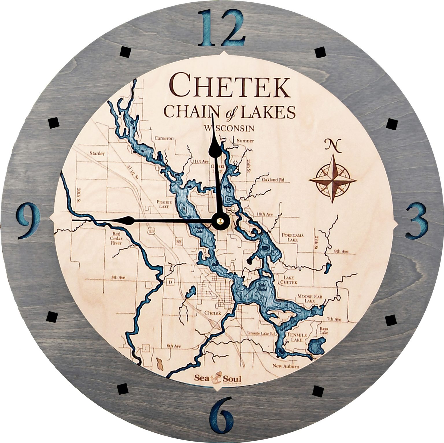 Chetek Chain of Lakes Nautical Map Clock - Sea and Soul Charts