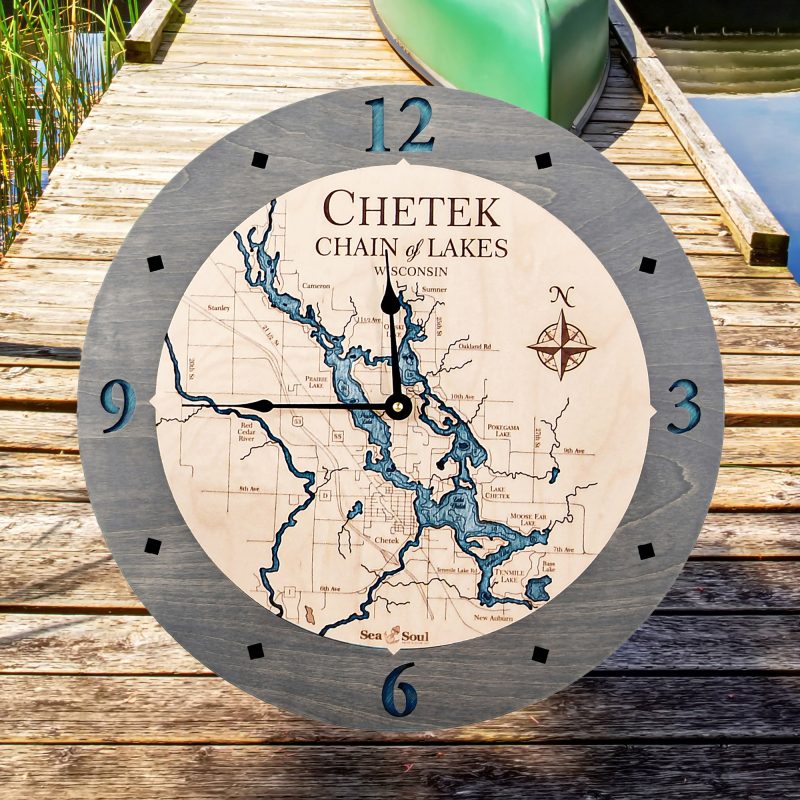Chetek Chain of Lakes Nautical Map Clock - Sea and Soul Charts